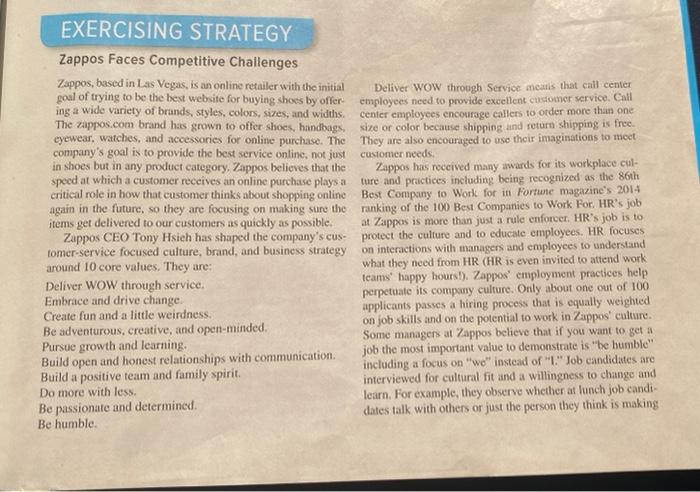 Solved EXERCISING STRATEGY Zappos Faces Competitive | Chegg.com