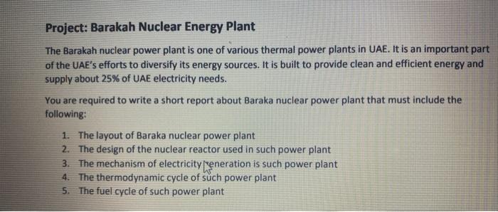 Solved Project: Barakah Nuclear Energy Plant The Barakah | Chegg.com