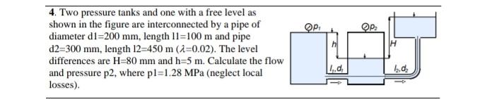 Solved 4. Two pressure tanks and one with a free level as | Chegg.com