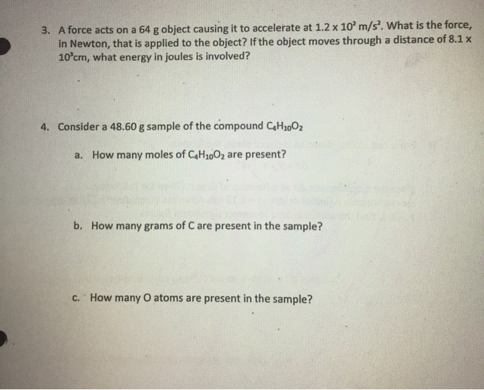Solved 3. A force acts on a 64 g object causing it to | Chegg.com