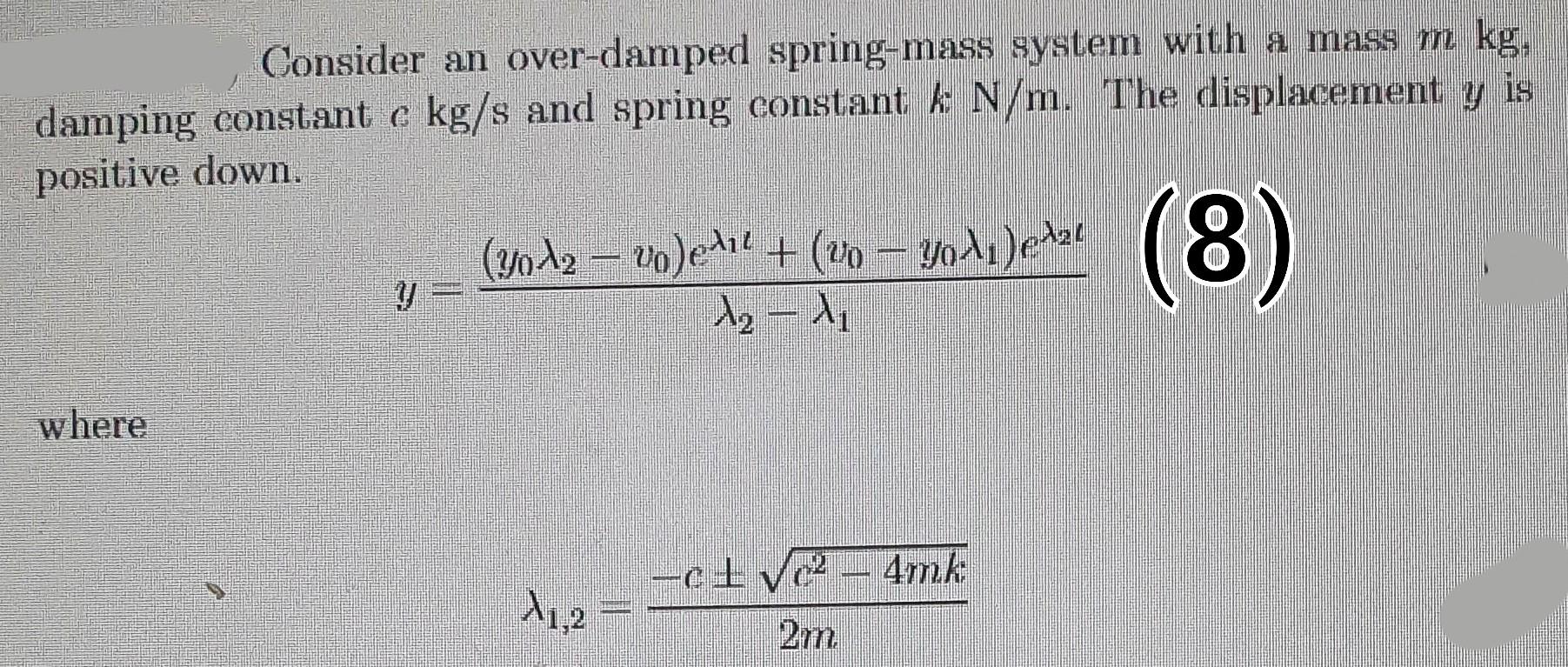 Solved Consider an over-damped spring-mass system with a | Chegg.com