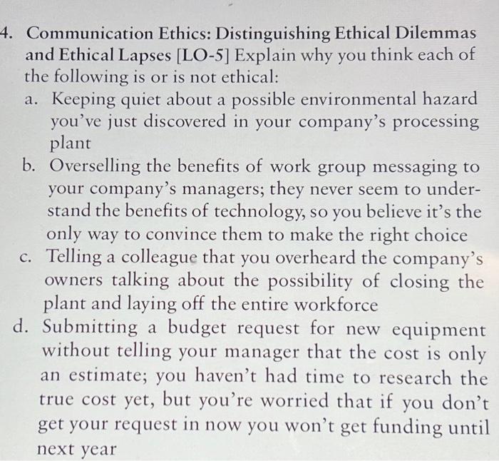 Solved Communication Ethics: Distinguishing Ethical | Chegg.com