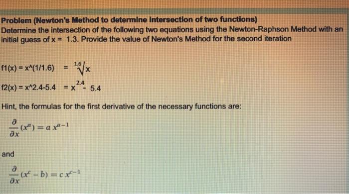 Solved Problem (Newton's Method to determine intersection of | Chegg.com