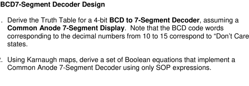 Solved Derive the Truth Table for a 4-bit BCD to 7-Segment | Chegg.com