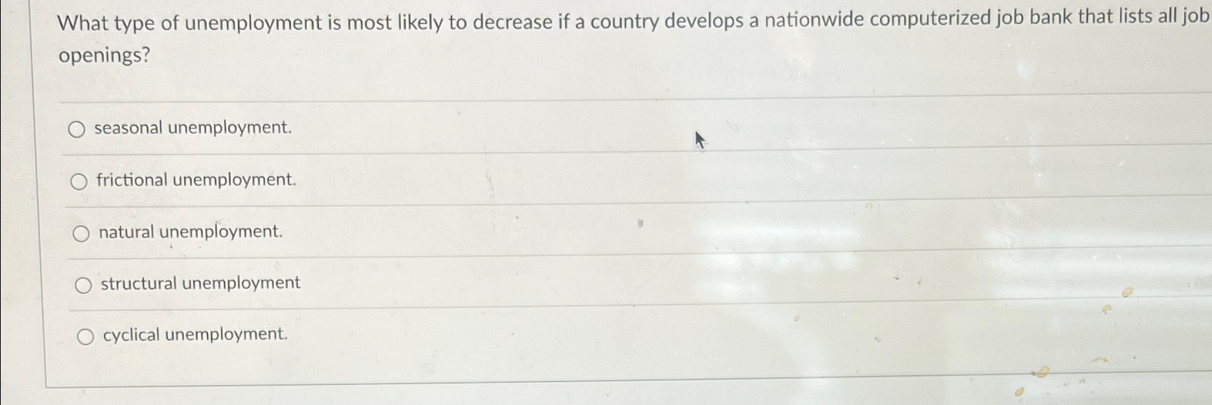 Solved What type of unemployment is most likely to decrease | Chegg.com
