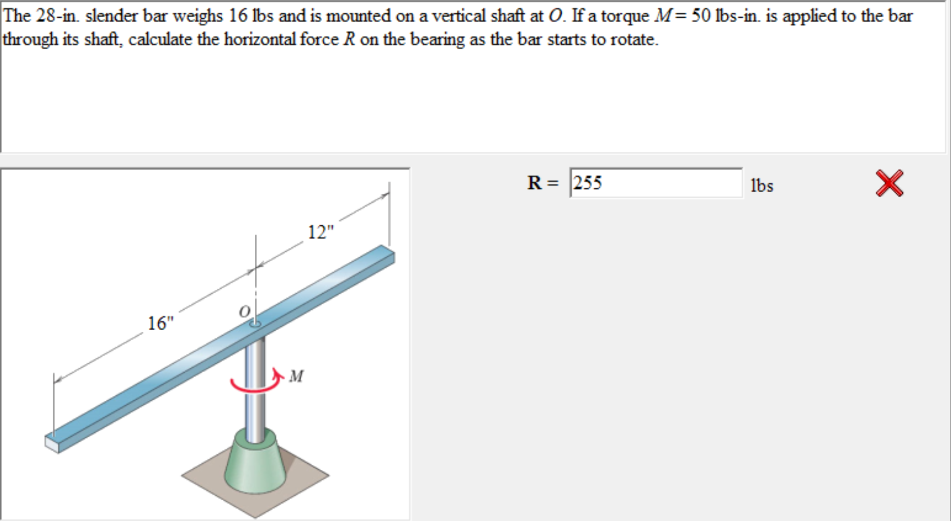Solved The 28 -in. ﻿slender bar weighs 16 ﻿lbs and is | Chegg.com