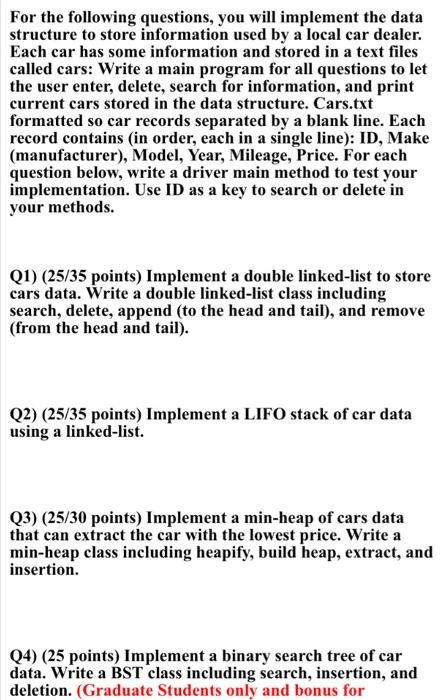 Solved For the following questions, you will implement the | Chegg.com