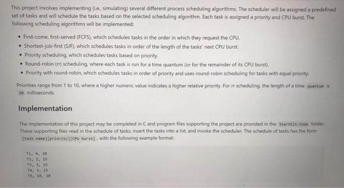 Solved This project involves implementing (ie, simulating) | Chegg.com