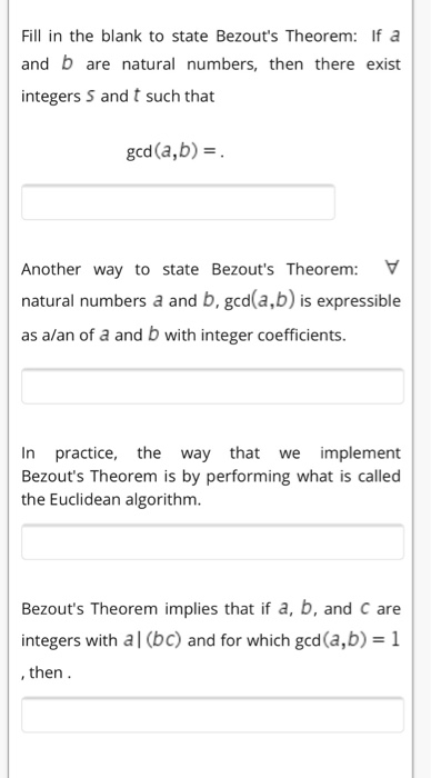 Solved Fill in the blank to state Bezout's Theorem: if a and | Chegg.com