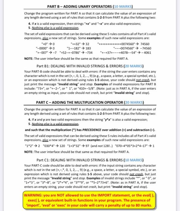 Solved PART B-ADDING UNARY OPERATORS (10 MARKS) Change the | Chegg.com
