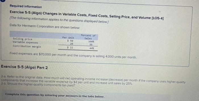 Solved Required information Exercise 5-5 (Algo) Changes in | Chegg.com