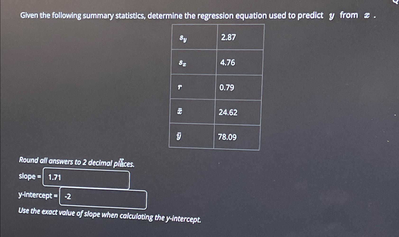 Solved Given the following summary statistics, determine the | Chegg.com