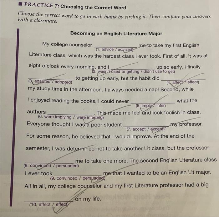 PRACTICE 7: Choosing the Correct Word Choose the | Chegg.com