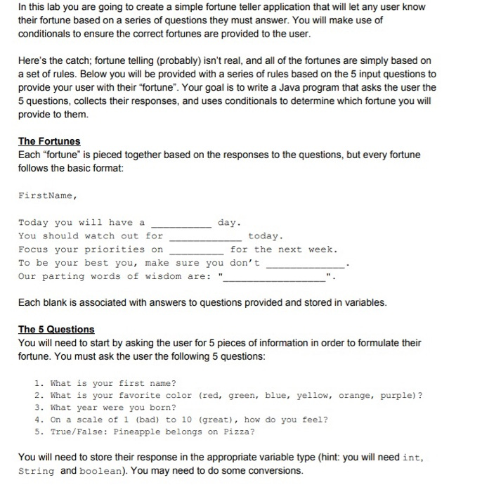 Solved In this lab you are going to create a simple fortune | Chegg.com