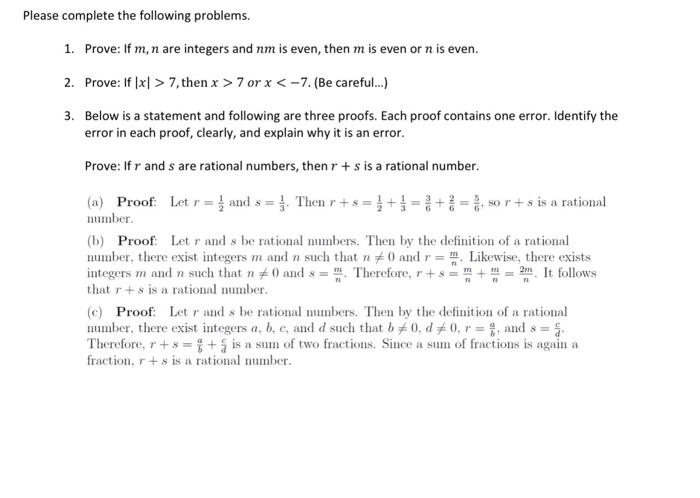 Solved 1. Prove: If m,n are integers and nm is even, then m | Chegg.com