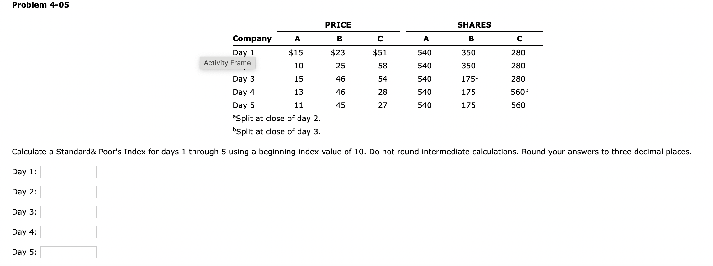 Solved Problem 4-05PRICECalculate a Standard& Poor's Index | Chegg.com