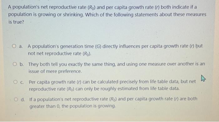 Solved A population's net reproductive rate (R0) and per | Chegg.com