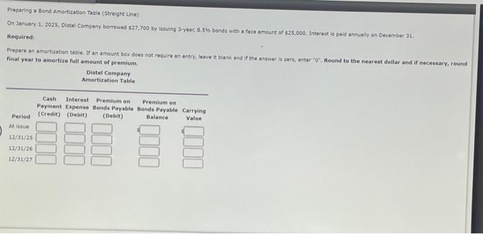 Solved Preparing a Bond Amortization Table (Straight Line) | Chegg.com