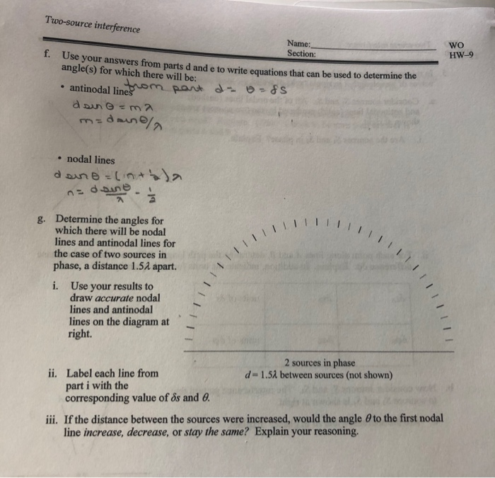 Solved Two-source interference Name: Section: WO HW-9 1. Use | Chegg.com