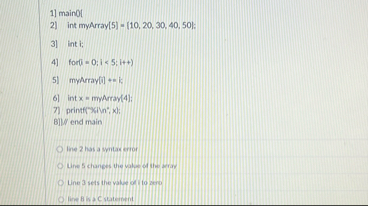 Solved mainOlint myArray(5) =(10,20,30,40,50) ﻿:3] ﻿int | Chegg.com