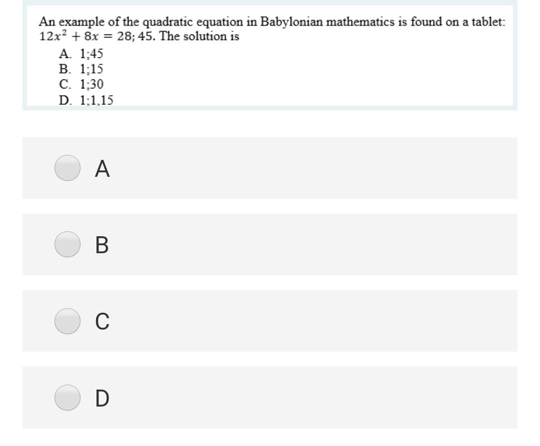 Solved An example of the quadratic equation in Babylonian | Chegg.com