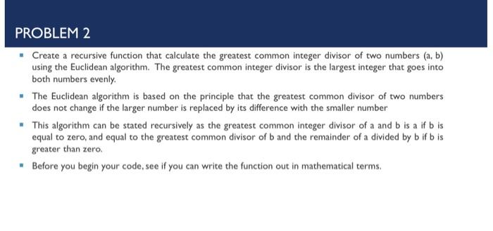 Solved ROBLEM 2 Create a recursive function that calculate | Chegg.com