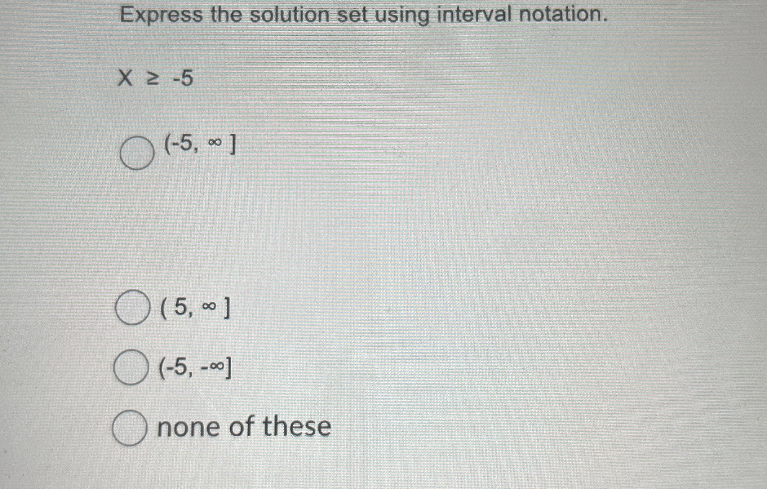 Solved Express the solution set using interval | Chegg.com