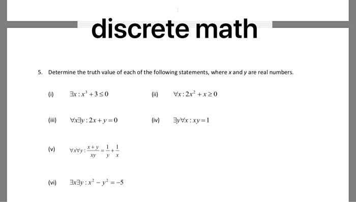 Solved discrete math 5. Determine the truth value of each of | Chegg.com