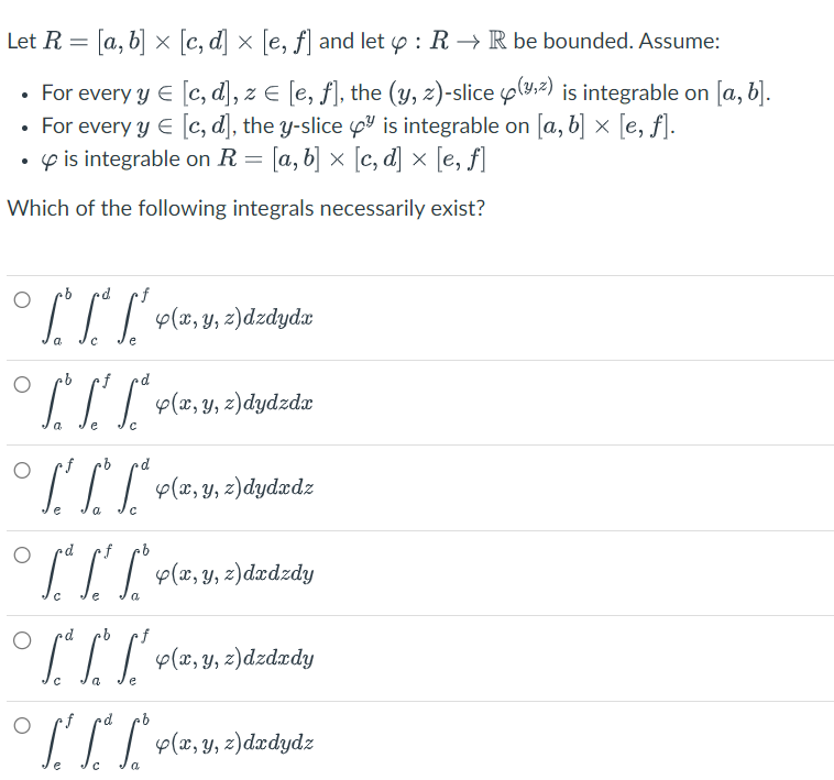 Solved Let R=[a,b]×[c,d]×[e,f] and let φ:R→R be bounded. | Chegg.com