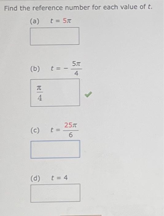 Solved Find the reference number for each value of t. (a) t | Chegg.com