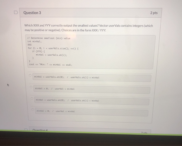 Solved 2 Pts Question 3 Which Xxx And Yyy Correctly Output 