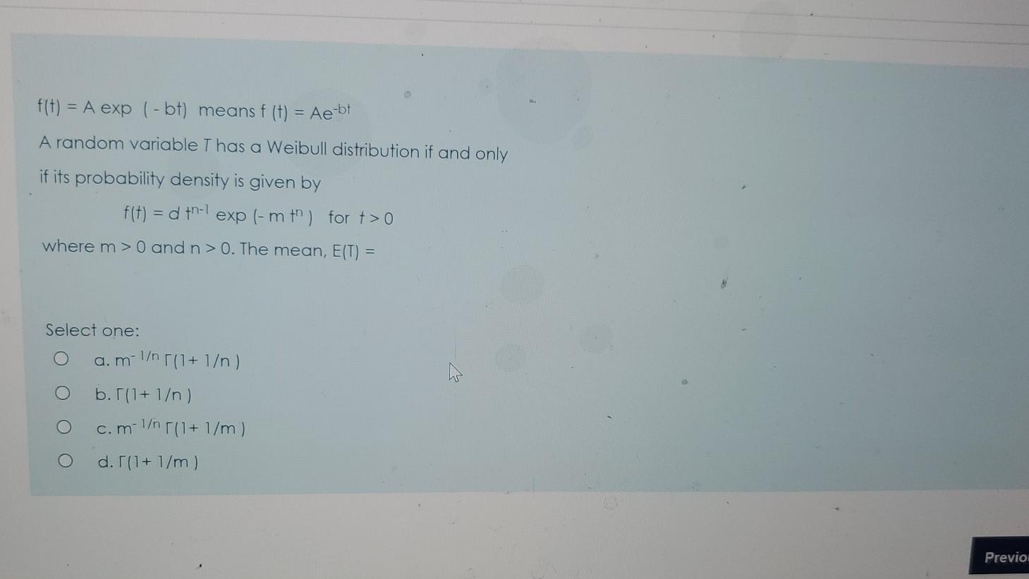 Solved f(t) = A exp (-bt) means f(t) = Ae -bt A random | Chegg.com