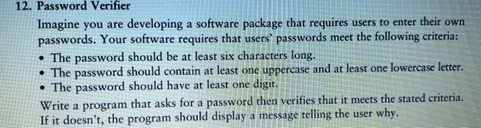 Solved 2. Password Verifier Imagine you are developing a | Chegg.com