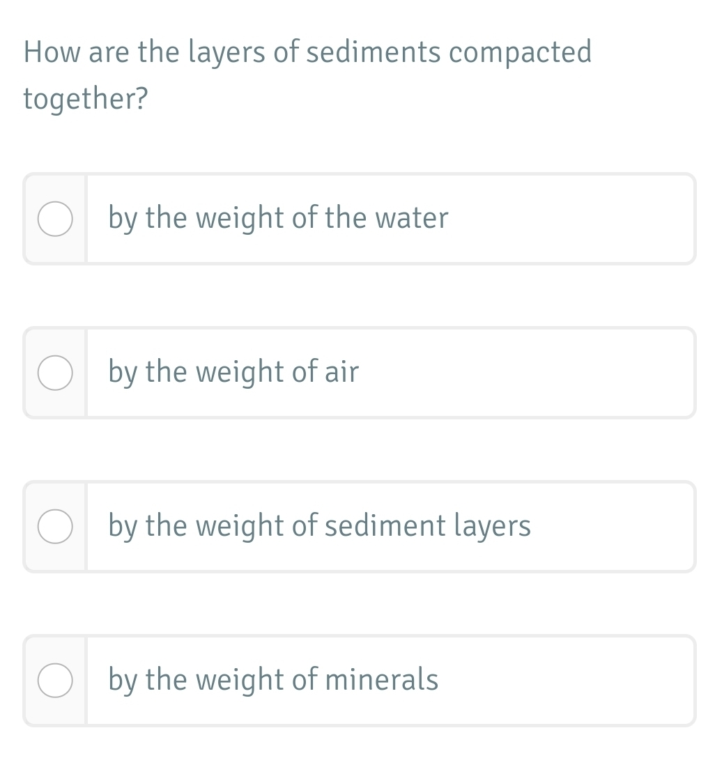 Solved How are the layers of sediments compacted together? | Chegg.com