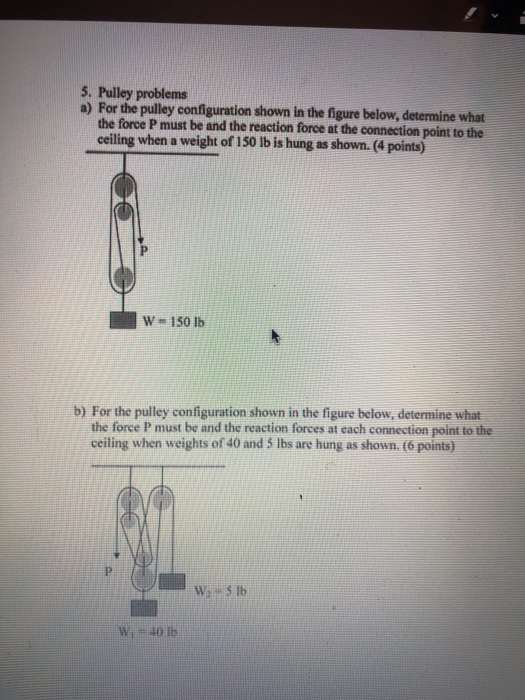 Solved 5. Pulley problems a) For the pulley configuration | Chegg.com