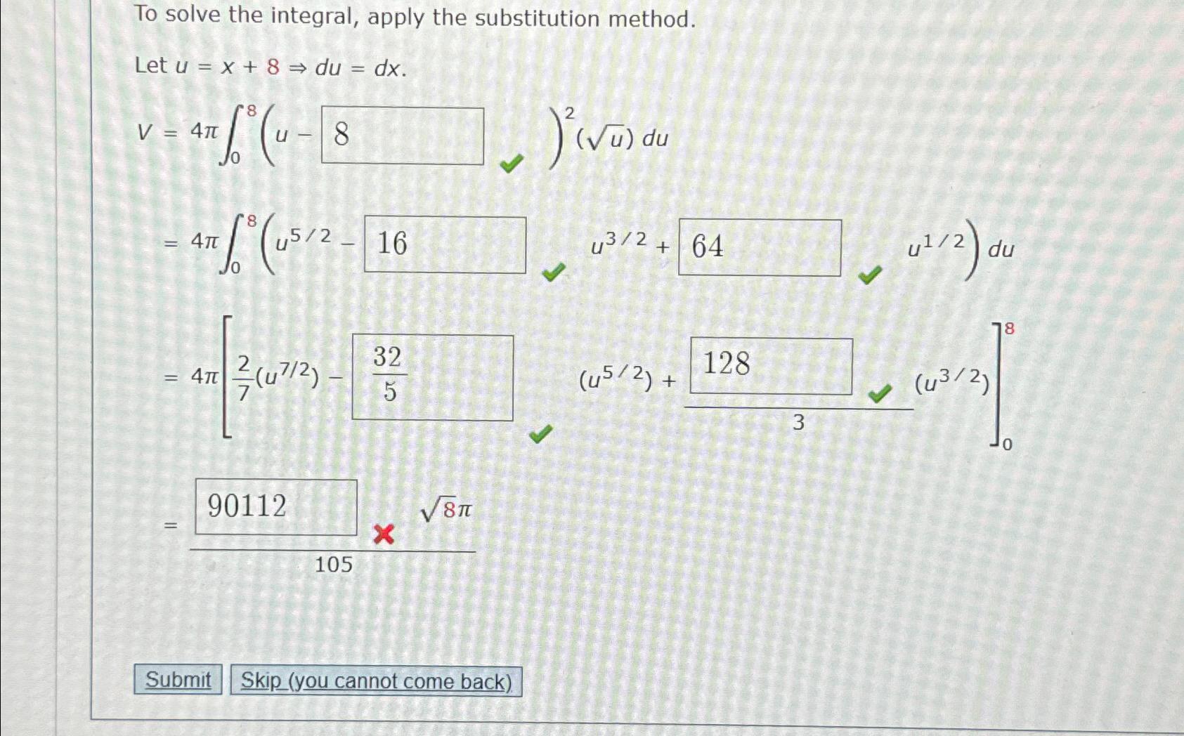 Solved To solve the integral, apply the substitution | Chegg.com