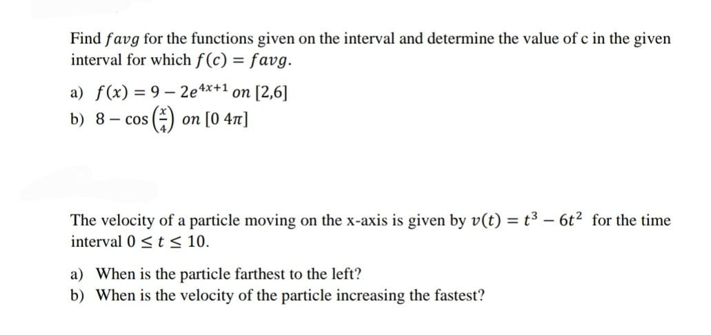 Solved = Find favg for the functions given on the interval | Chegg.com