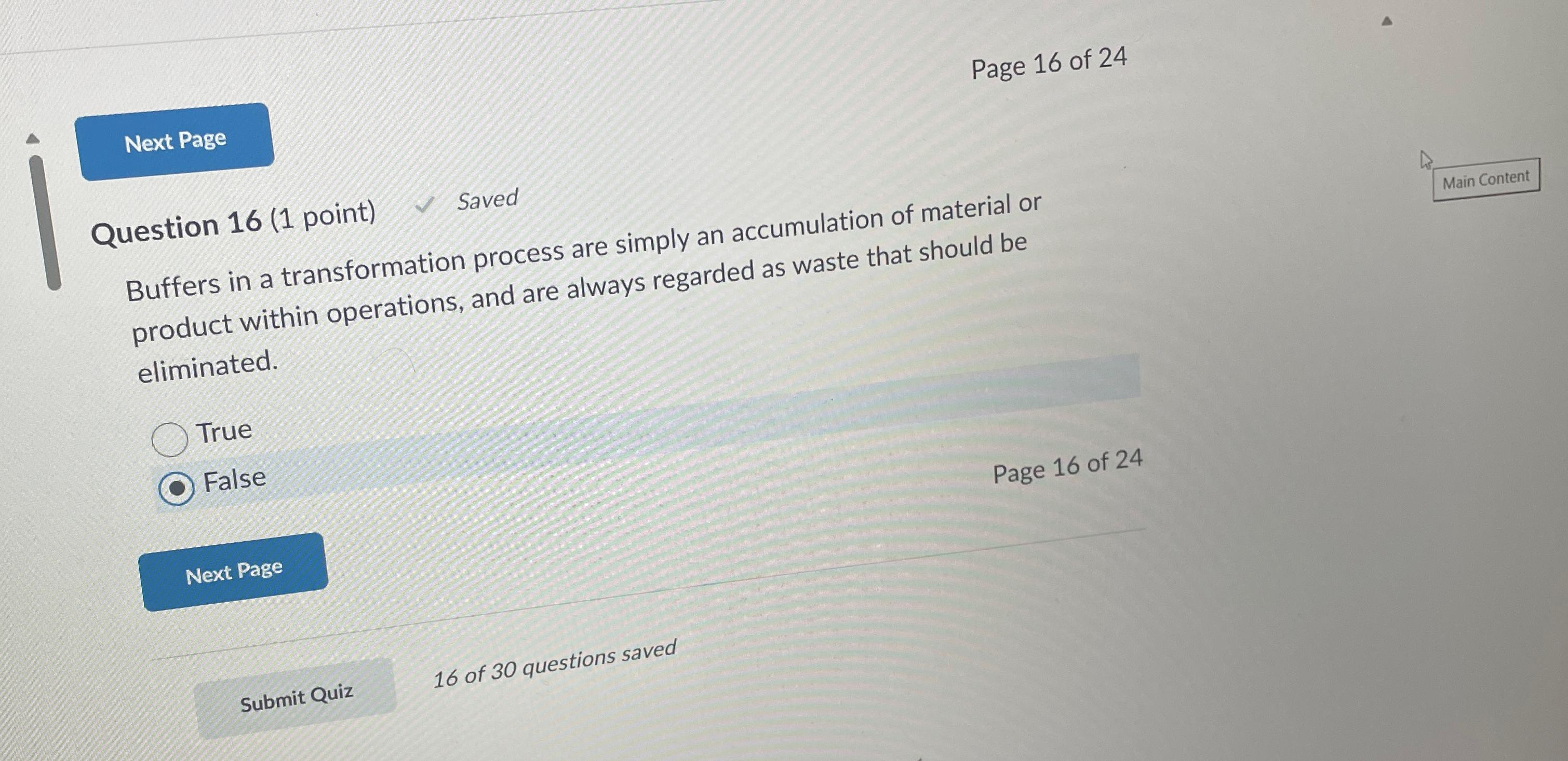 Solved Page 16 ﻿of 24Question 16 (1 ﻿point) ﻿SavedMain | Chegg.com