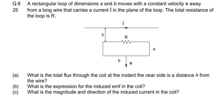 Solved Q.8 A rectangular loop of dimensions a and b moves | Chegg.com