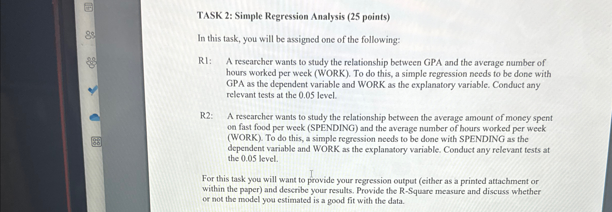 Solved TASK 2: Simple Regression Analysis (25 ﻿points)In | Chegg.com
