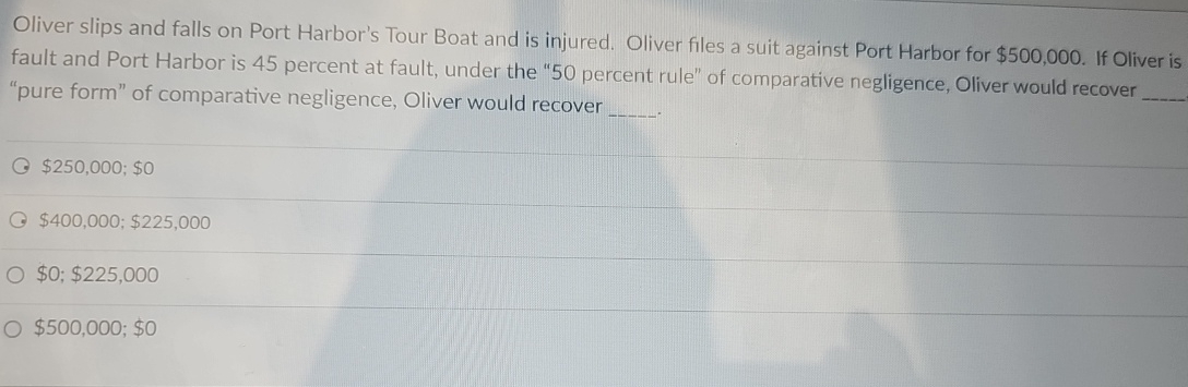 Solved Oliver slips and falls on Port Harbor's Tour Boat and | Chegg.com