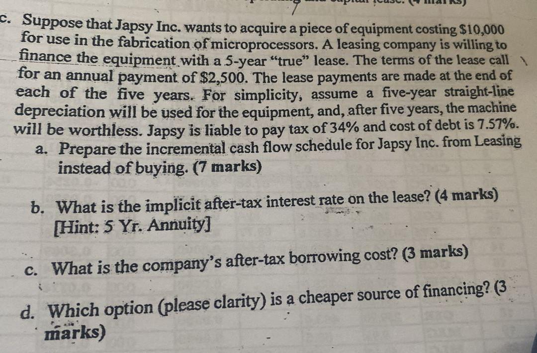 C. Suppose that Japsy Inc. wants to acquire a piece | Chegg.com