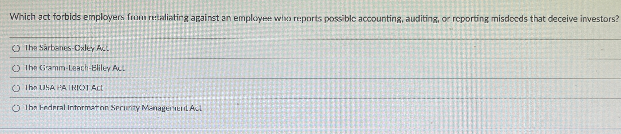 Solved Which act forbids employers from retaliating against | Chegg.com