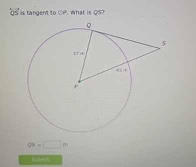 Solved QSharr ﻿is tangent to o.P. ﻿What is QS?QS = ﻿m | Chegg.com