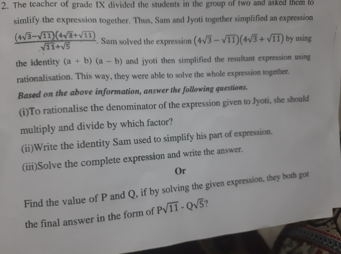 Solved The teacher of grade IX divided the students in the | Chegg.com