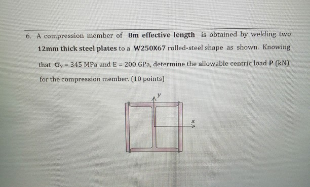 Solved 6. A compression member of 8m effective length is | Chegg.com
