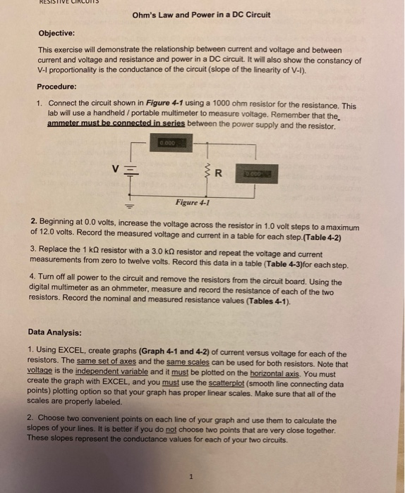 Ohm's Law and Power in a DC Circuit Objective: This | Chegg.com