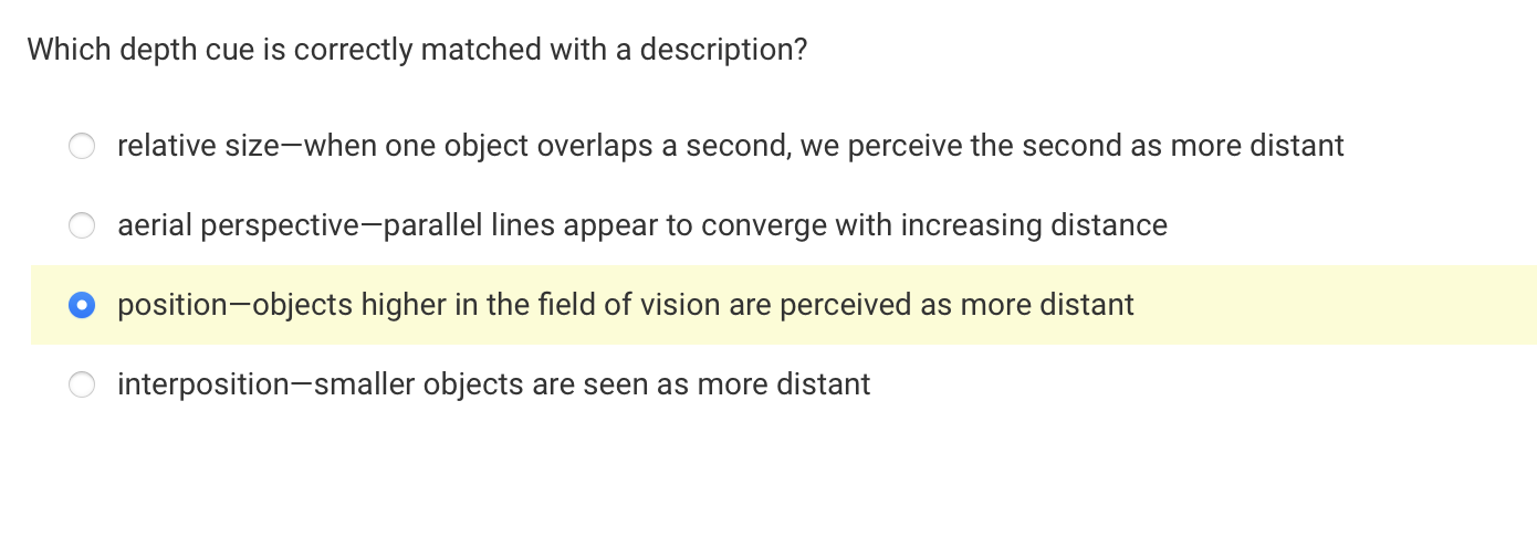 Solved Which depth cue is correctly matched with a | Chegg.com