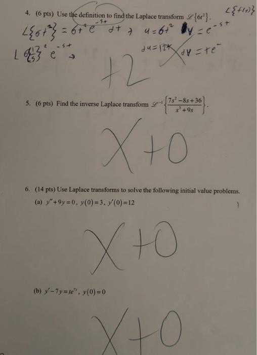 Solved 4. (6 pts) Use tife definition to find the Laplace | Chegg.com