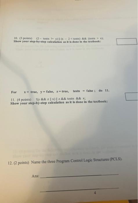 Solved 10. (3 points) (2−testn∣=y)∥(x−2x). Show your | Chegg.com